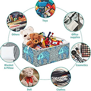 visesunny Closet Baskets Cute Pattern with Blue Elephant Storage Bins Fabric Baskets for Organizing Shelves Foldable Storage Cube Bins for Clothes, Toys, Baby Toiletry, Office Supply
