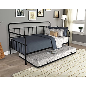 Twin Metal Daybed Frame with Trundle,Heavy Duty Steel Slat Support Space Saving Bed Sofa,Bedroom Living Room Furniture,Black