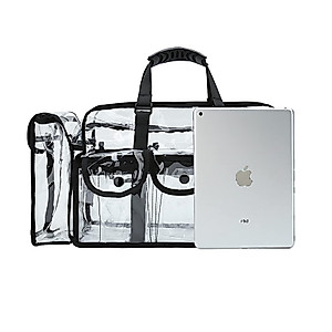 Enkrio Clear Cosmetics Bag Transparent Travel Makeup Bag with 4 External Pockets and Shoulder Strap Zippered Toiletry Carry Pouch Beach Bag