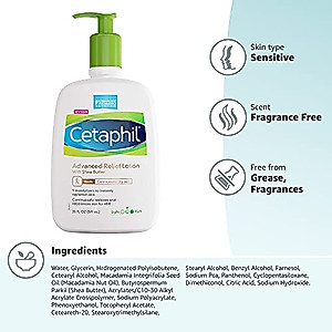 Cetaphil Advanced Relief Lotion with Shea Butter,20oz, For Dry,Sensitive Skin, 48-Hr Moisture, Restores Skin Barrier,Hypoallergenic, Fragrance Free, Dermatologist Recommended Sensitive Skincare Brand