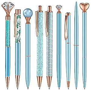 9 Pcs Ballpoint Pens Set Metal Crystal Diamond Pen Liquid Sand Glitter Pen for Journaling Black Ink Pretty Cute Pens Fancy Pens Gifts for Women Girls School Wedding Office Desk Supplies (Blue)