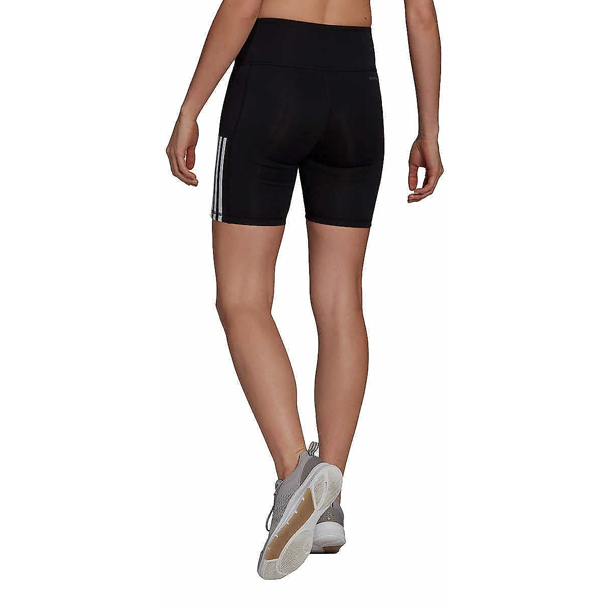 adidas Womens 3 Stripe High Waist Bike Shorts (Black/White, Medium)
