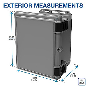 Serpac I352HL,TGBG (10.23 x 11.75 x 7.46 in) Polycarbonate IP67 Waterproof UL 508A Plastic Project Junction Box Enclosure with Gray Top Hinged Cover, Plastic Rustproof Latches and Gray Bottom