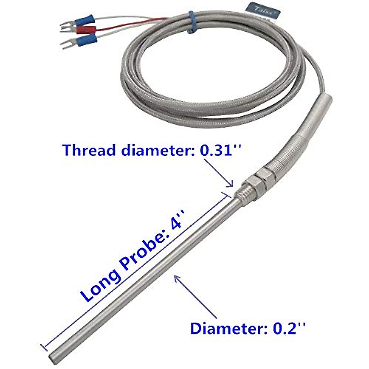 TWTADE Stainless Steel PT100 RTD Thermistor Temperature Sensor Probe,100mm / 4" Long Probe Thermocouple, Probe Diameter :5mm / 0.2" (Temperature Rang: -50~420°C) 5mm x 100mm x 2M MT-225A-100mm