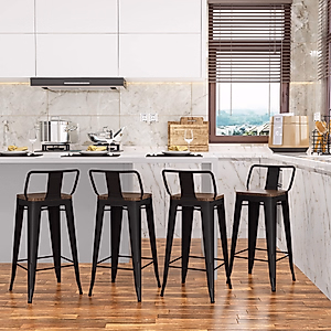 Changjie Furniture 26 Inch Bar Stools Set of 4 Industrial Metal Barstools Counter Height Bar Stool with Backs for Home Kitchen (26 inch, Black)