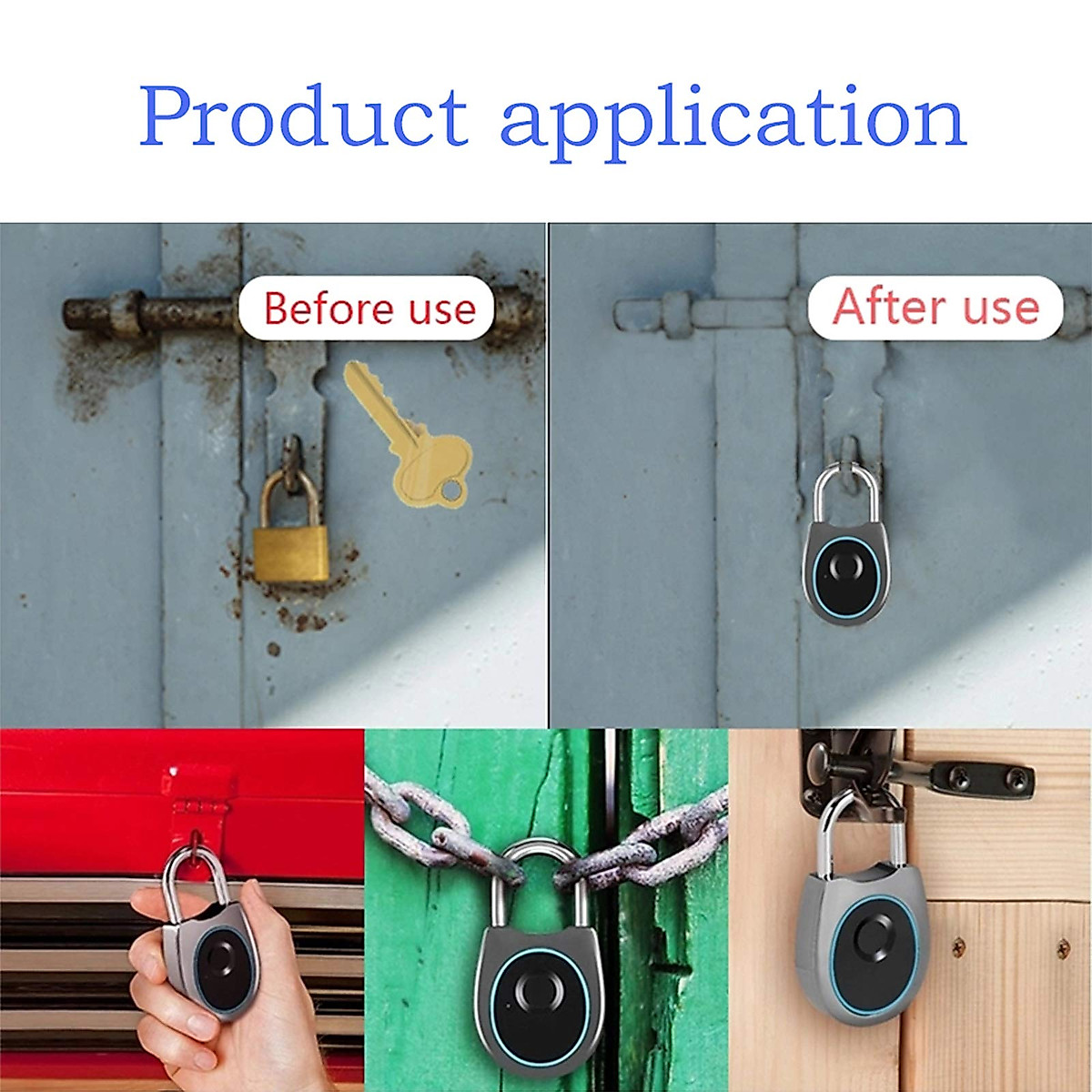 Fingerprint Padlock Keyless Smart Touch Metal Warteoof IP65 Anti-Theft Intelligent for Sports Gym School Out Door Fence Hasp Storage Backpack Suitcase Luggage Grey