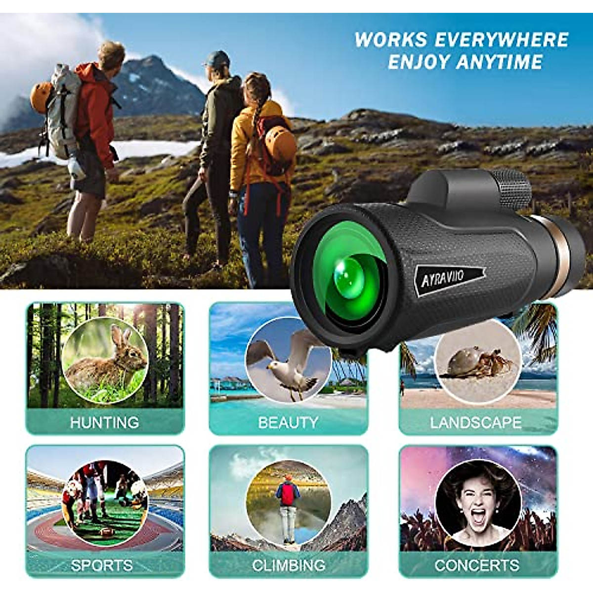 AYRAVIIO 12×60 Monocular Telescope with Smartphone Holder & Upgraded Tripod, High Powered SMC & BAK4 Scope for Adults, Birthday Gifts for Men Dad Him Husband Boyfriend, Gadgets for Birdwatching