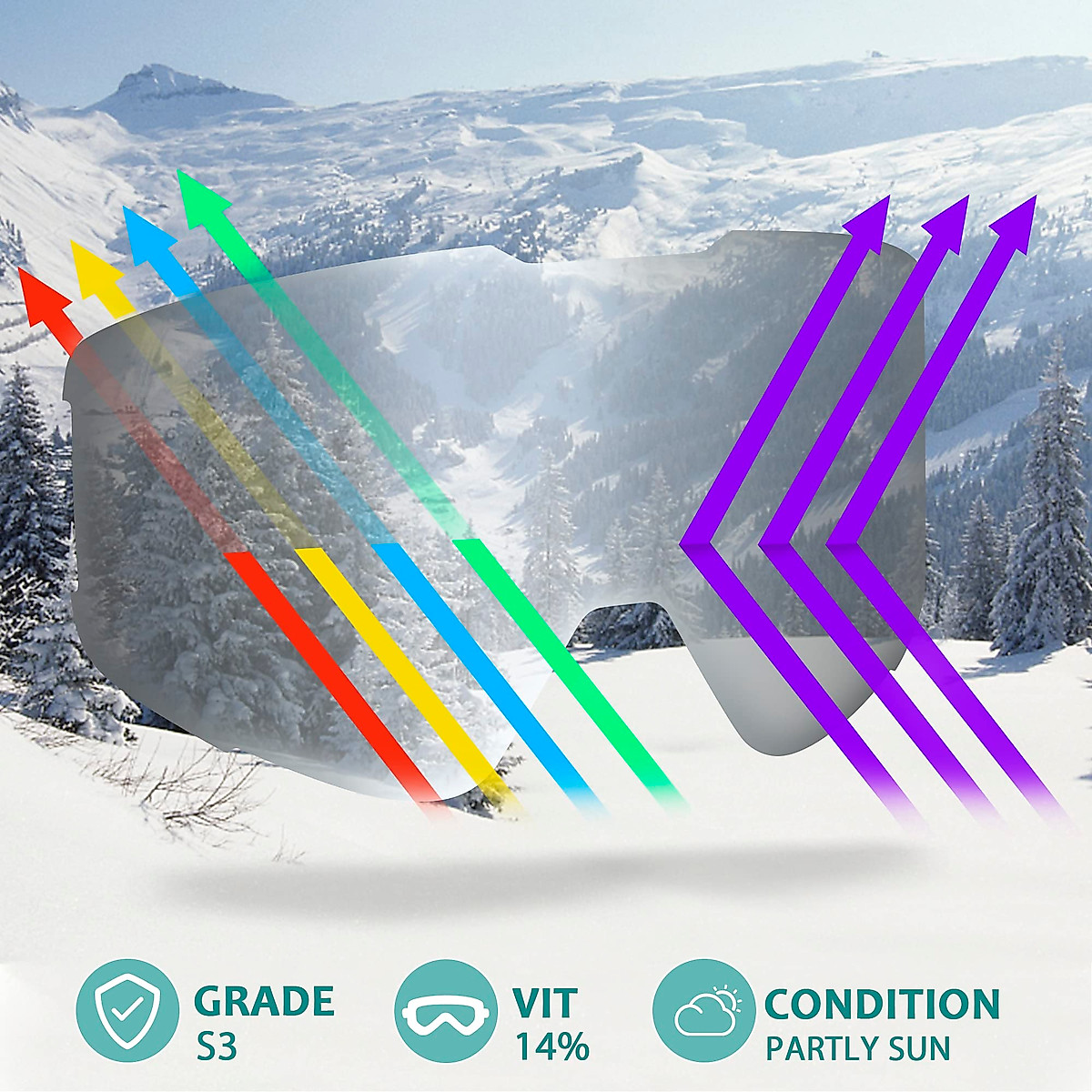 VENNERLI Ski Goggles Snow Goggles OTG Anti-Fog for Women Men Adults 100% UV 400 Protection for Outdoors