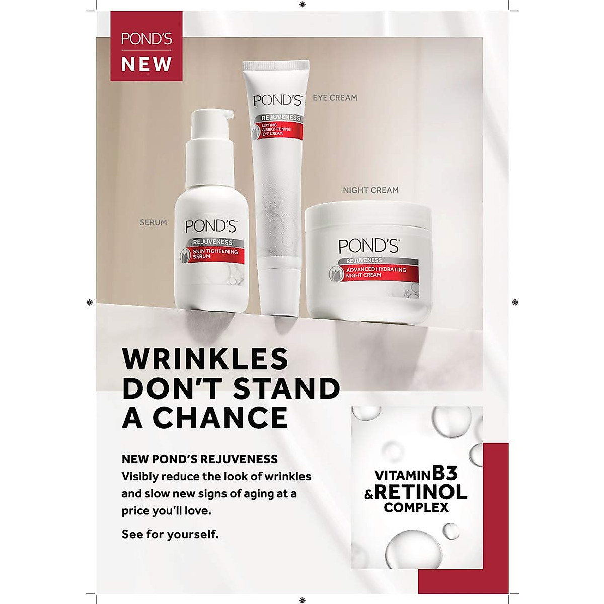 Pond's Rejuveness Brightening Under Eye Cream for Wrinkles with Vitamin B3 and Retinol Complex, Daily Anti-Aging Eye Cream Cr1 fl oz, 3 Pack