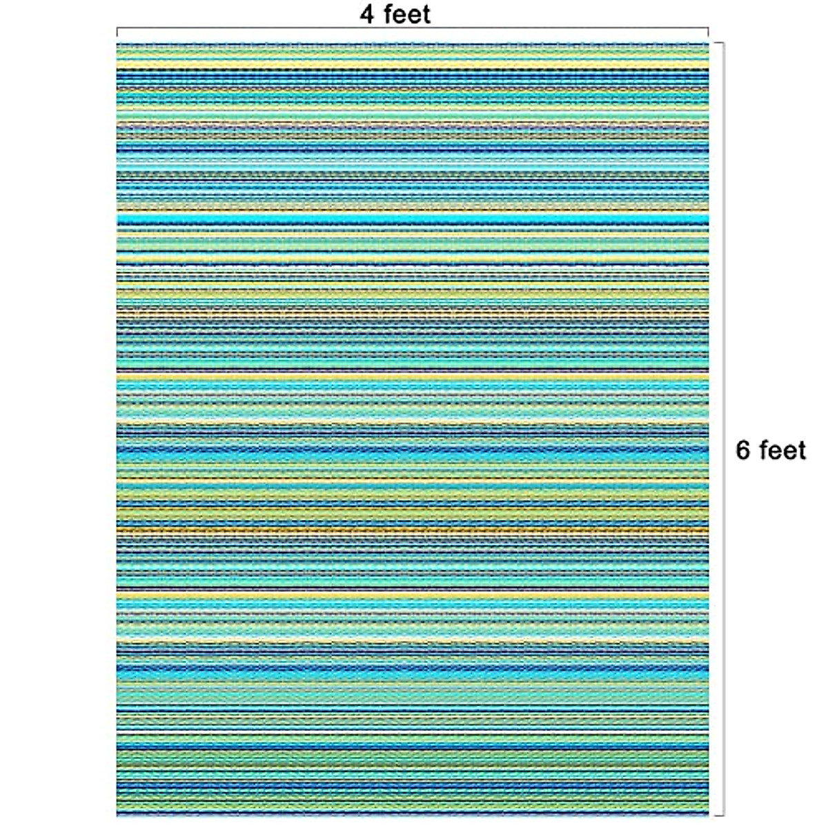 JBGO Outdoor Rug,Patio Rug,4' x 6' Reversible Woven Lightweight Large Plastic Striped Stain Proof Indoor Area Runner Mat for Deck Patio Camping Beach Picnic BBQ (Turquoise Blue Stripes)