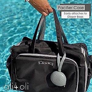 Ali+Oli Silicone Pacifier Case (Grey) 3" x 1.6" BPA-Free Newborn Pacifier Holder, Travel Baby Pacifiers Silicone Pouch, Pacifier Accessories for Boys & Girls, Silicone Pacifier Storage Case