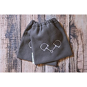 Snowy Mountain Horse Shop English Stirrup Covers, Stirrup Bag, Equine Iron Covers, Elastic Closing, Embroidered Horse Bit, Steele Gray Base