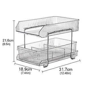 Cupboard Storage Rack, 2 Layer Pull Out Cupboard Storage Rack, Under Sink Cupboard Organizers with Partitions, Kitchen Spices Cupboard Storage Rack, Kitchen Pantry Organizer for Toiletry Pantry