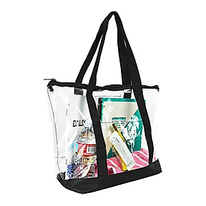 DALIX Clear Shopping Bag Security Work Tote Shoulder Bag Womens Handbag in Black Trim