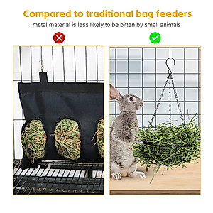 VCZONE Metal Frame Rabbit Hay Feeder with Hanging Basket, Timothy Hay and Coconut Fiber Nest, for Guinea Pig, Rabbit, Chinchilla