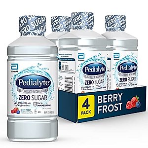 Pedialyte Electrolyte Water with Zero Sugar, Hydration with 3 Key Electrolytes & Zinc for Immune Support, Berry Frost, 1 Liter, 4 Count