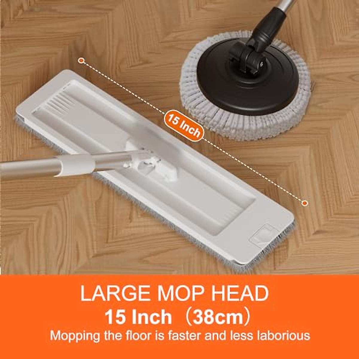 JEOPEM Flat Mop and Bucket with Wringer Set System, Mops for Hardwood Floor Cleaning with 4pcs Washable Microfiber Pads, Wet and Dry Use, Wood Floor Cleaner, Large Mop Head Length 38CM