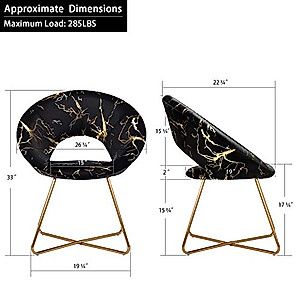 DUHOME Black Accent Chair Velvet Vanity Chair Lliving Room Chairs Desk Chair with Golden Legs Mid-Back 1 pcs