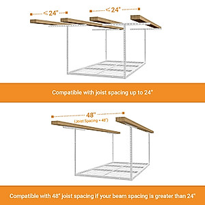 eShelf 4x6ft Overhead Garage Storage Rack, Heavy duty metal garage ceiling storage rack, 22''-40" Adjustable Ceiling Dropdown, 450lbs Loading Weight Capacity, White