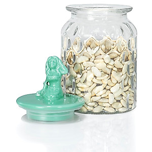 Red Co. 32.75 Oz Dimpled Glass Food Storage Jar with Mermaid Ceramic Airtight Lid, Clear/Teal Blue
