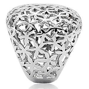Eternal Sparkles Women's Stainless Steel High-Polished Square Floral Cutout Cocktail Ring - Size 9