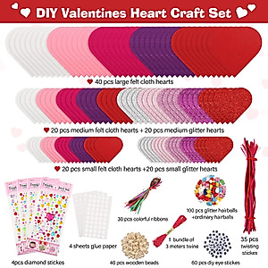400 Pieces DIY Valentines Heart Craft Set DIY Felt Heart/Owl Craft Supplies Assorted Heart Shapes Felt with Pom Poms Cleaners Googly Eyes for Valentines Party Favor Decoration (Heart)