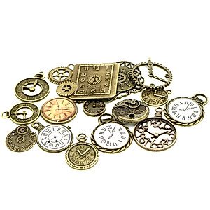 20pcs Mixed Antiqued Bronze Charms Clock Face Charm Pendant, DIY Crafts, Gears, Jewelry Making, Steampunk Pendants