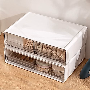 EZOWare 2 Piece Stackable Makeup Organizer Drawer Set, 3 Drawer Modular Display Storage for Vanity, Desk, Bathroom Countertop, and More - White and Clear
