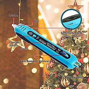 allsun Christmas Light String Tester Non Contact Voltage Finder Meter Light Bulb&Fuse Checker Gun 12-600 V AC Mini Light Repairing Tool, Blue