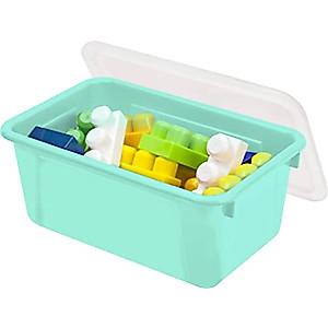 Storex Small Cubby Bins – Plastic Storage Containers for Classroom with Non-Snap Lid, 12.2 x 7.8 x 5.1 inches, Teal, 5-Pack (62412U05C)