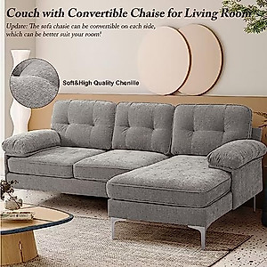 Abakan 79” Modern Sectional Sofas Couches for Living Room, Chenille L Shaped Couches with Chaise for Small Spaces, Sofa with Solid Wood Frame, Attached Armrest, Easy to Install(Light Grey)