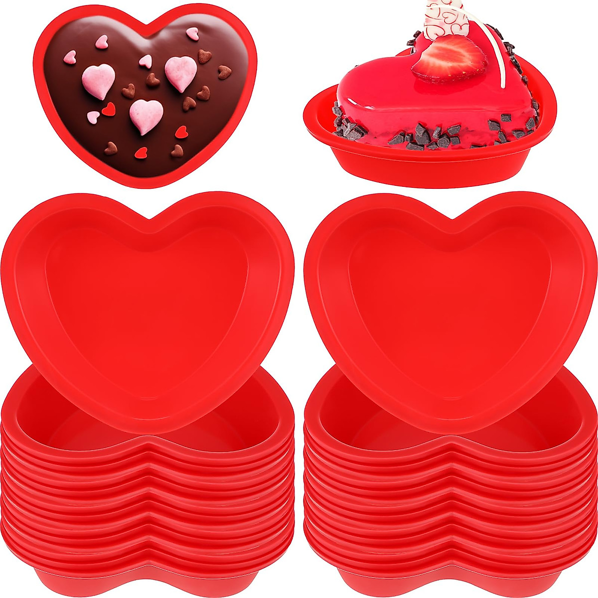 Leriton 12 Pcs Heart Cake Pan Silicone Heart Cake Molds Baking Pan Nonstick Molds for Anniversary Birthday Snack Cupcake Baking (5.5 Inch)