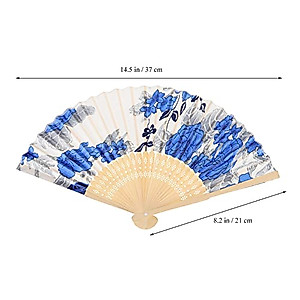 RAZZUM 2 Pcs Floral Folding Hand Fan Chinese Vintage Retro Silk Handheld Fans with Frames for Wedding Dancing Church Party Gifts As Shown Fan