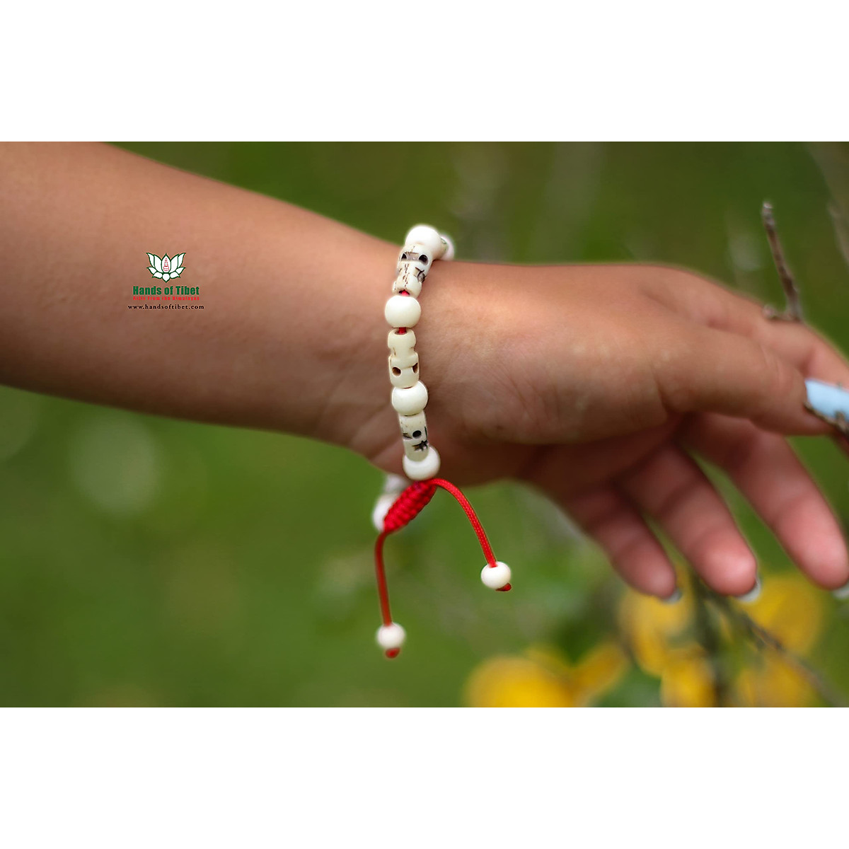 Tibetan Mala Carved Yak Bone Skull Wrist Mala/ Bracelet for Meditation BM-24