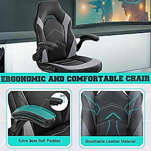 ZUNMOS Gaming Chair Office Chair Flip-up Armrest Chair with Soft Padded Height Adjustable Desk Chair Computer Chair with Lumbar Support for Gaming, Working, Grey