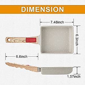 Bobikuke Japanese Omelette Pan, Nonstick Tamagoyaki Pan Rectangle Egg Frying Pan, Square Pan Omelet Pan with Removable Handle 7.48 * 6.3 * 1.57 Inches, Oven& Dishwasher Safe (White)