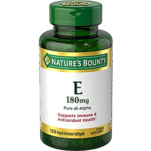 Nature's Bounty Vitamin E Pills and Supplement Softgels, Supports Antioxidant Health, 400iu, Multi, 180 mg, 120 Count (Pack of 1)