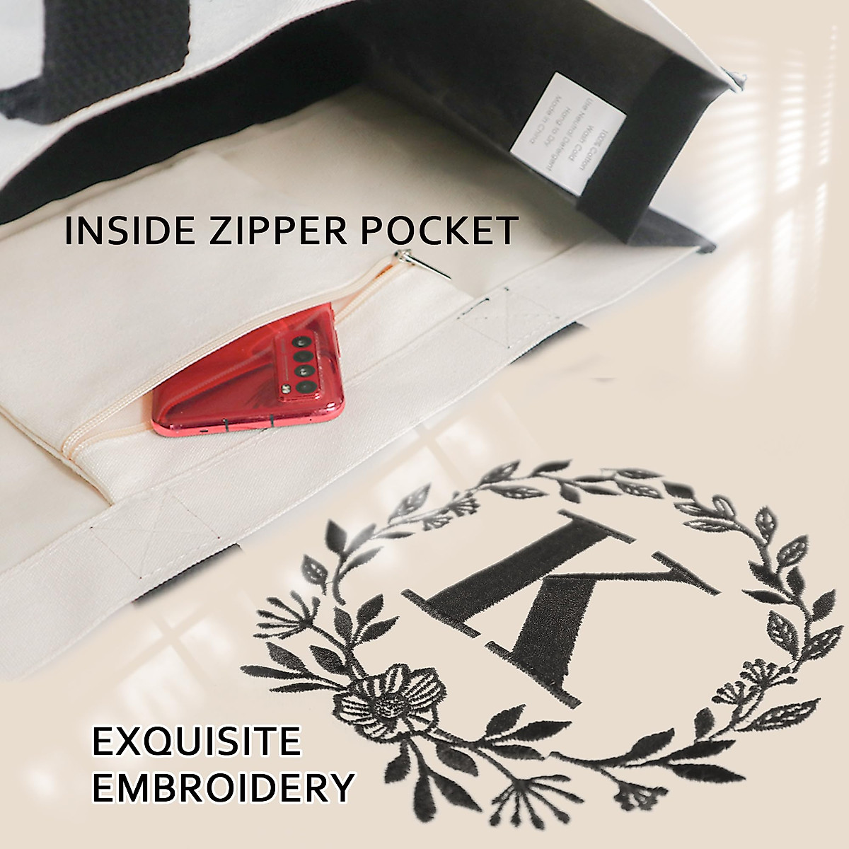 BeeGreen Monogrammed Tote Bags for Mom Teacher Gift Baskets for Godmother Nana Mimi Gigi Bridesmaids Female Coworkers Canvas Tote Bag For Friends Initial Birthday Gifts B