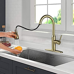 Gold Kitchen Faucet with Sprayer,Single Handle Kitchen Sink Faucet with Pull Out Sprayer, Champagne Bronze,Arofa