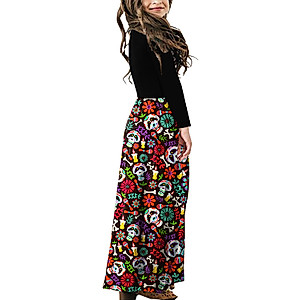 Girl's Halloween Dresses Sugar Skull Day of The Dead Skeleton Cosplay Maxi Dress 11-12 Years