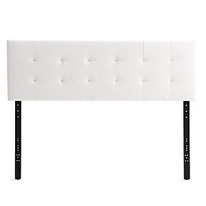 Edenbrook Hawthorne Faux Leather Headboard - Modern -Adjustable Height - Buttonless Tufting, Queen, White