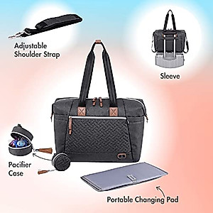 Dikaslon Diaper Bag Tote with Pacifier Case and Changing Pad, Large Travel Diaper Tote for Mom and Dad, Multifunction Baby Bag for Boys and Girls, Dark Grey