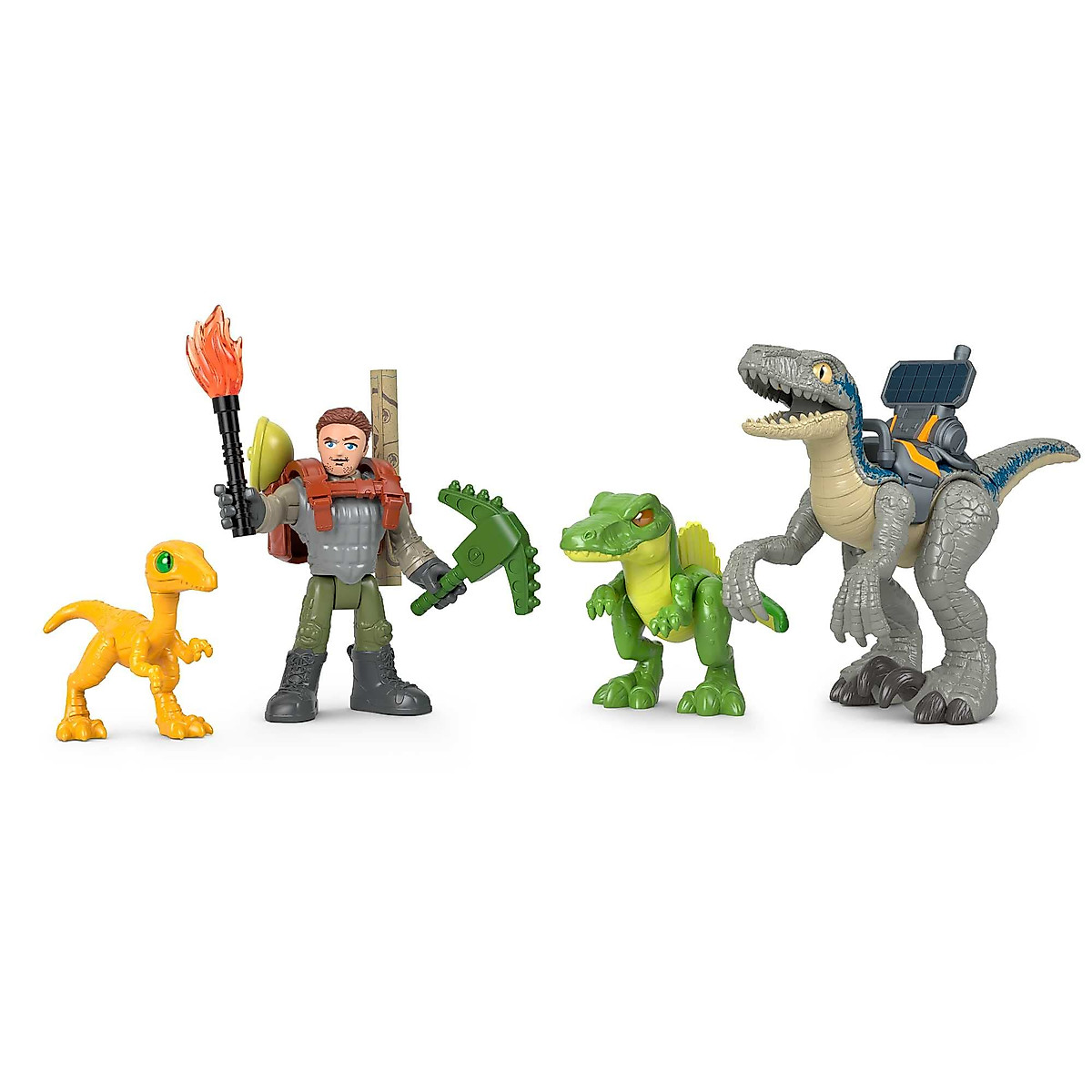Fisher-Price Imaginext Jurassic World Dinosaur Toys Track & Trail Dino Pack Play Set with Owen Grady & Blue The Raptor for Ages 3+ Years