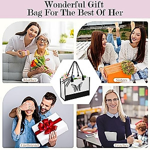 Nuberlic Monogram Letter M Initial Personalized Canvas Tote Bag for Women Butterfly Pattern Reusable Grocery Bags Wedding Birthday Gift