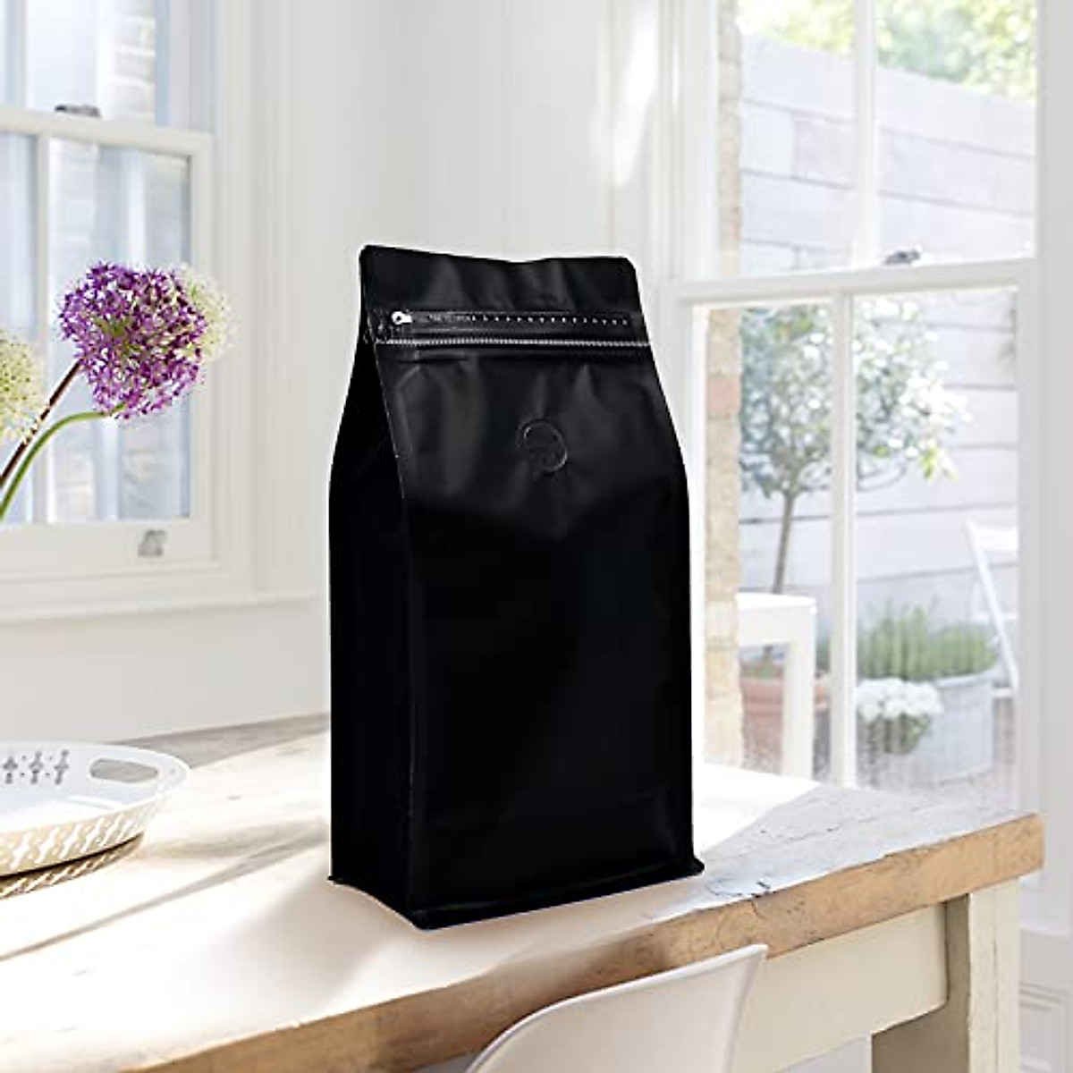 Resealable Coffee Bags, 50Pcs Stand Up Coffee Pouches with Valve and Side Zipper, Black Aluminum Foil Storage Bags for packaging food (1 LB, 16 oz)