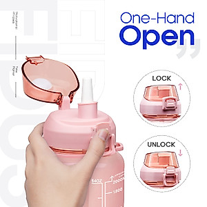 Fidus Large Half Gallon/64oz Motivational Water Bottle with Time Marker & Straw,Leakproof Tritan BPA Free Water Jug,Ensure You Drink Enough Water Daily for Fitness,Gym and Outdoor Sports-Light Pink