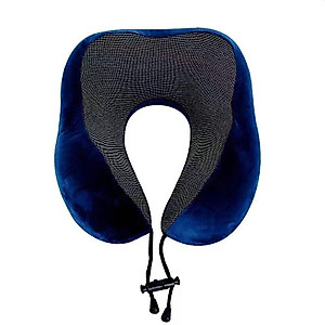 Makimoo Memory Foam Travel Pillow, Neck Pillow with 360-Degree Head Support, Comfortable and Lightweight, Ideal for Sleeping on Airplane, Car, Train, Bus and Home Use, Comes with Storage Bag (Blue)