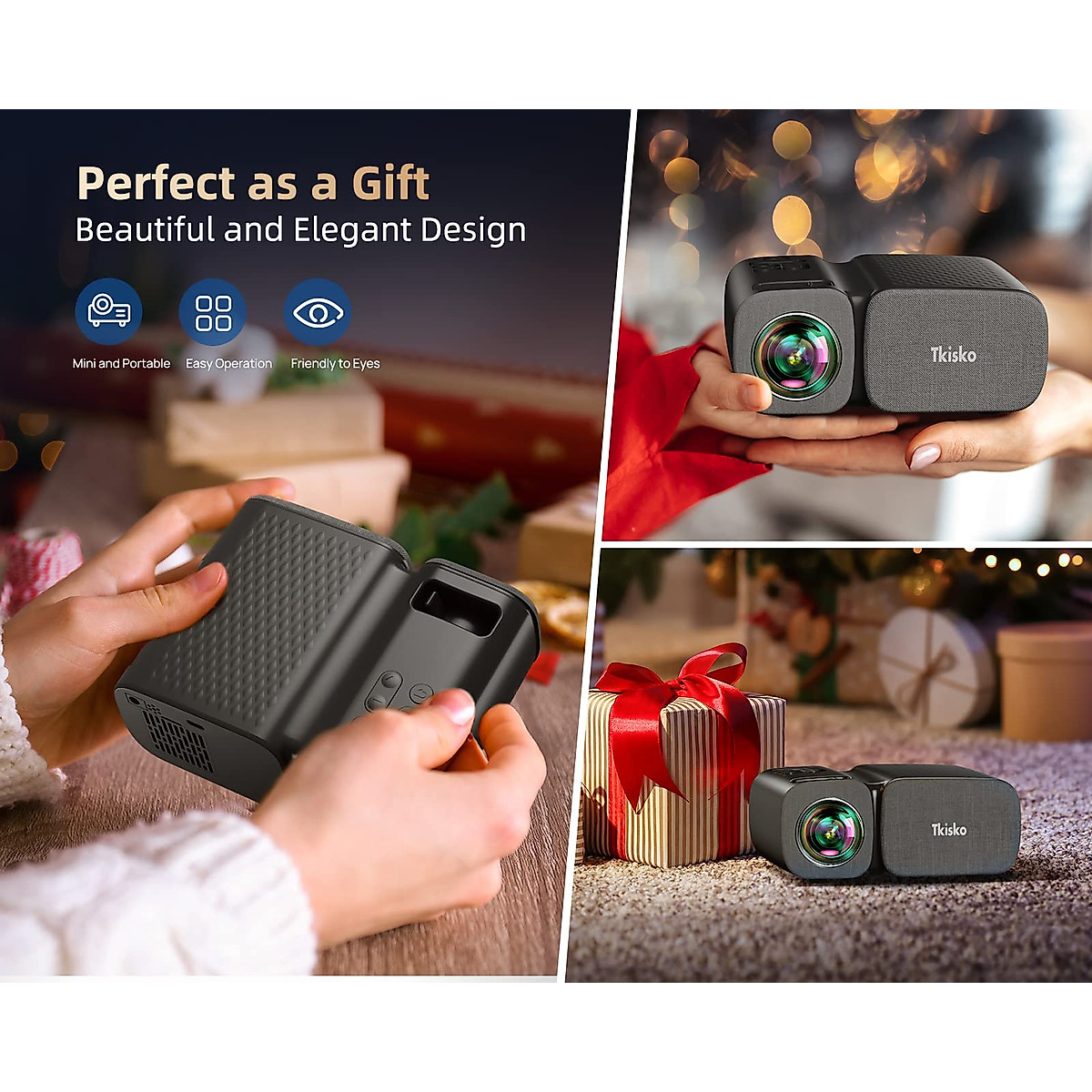 Mini Projector, Tkisko 5G WiFi 1080P Supported Video Projector, 12000 Lumens Portable Outdoor Projector, Home Theater Projector for Ceiling/Gaming/Movie, Compatible with iOS, Android, TV Stick, HDMI