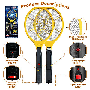 DEVOGUE® Pack of 2 Electric Fly Swatter Bug Zapper Battery Operated Flies Killer Indoor & Outdoor Pest Control Mosquito Zapper and Insect Catcher Racket (Packing May Vary)