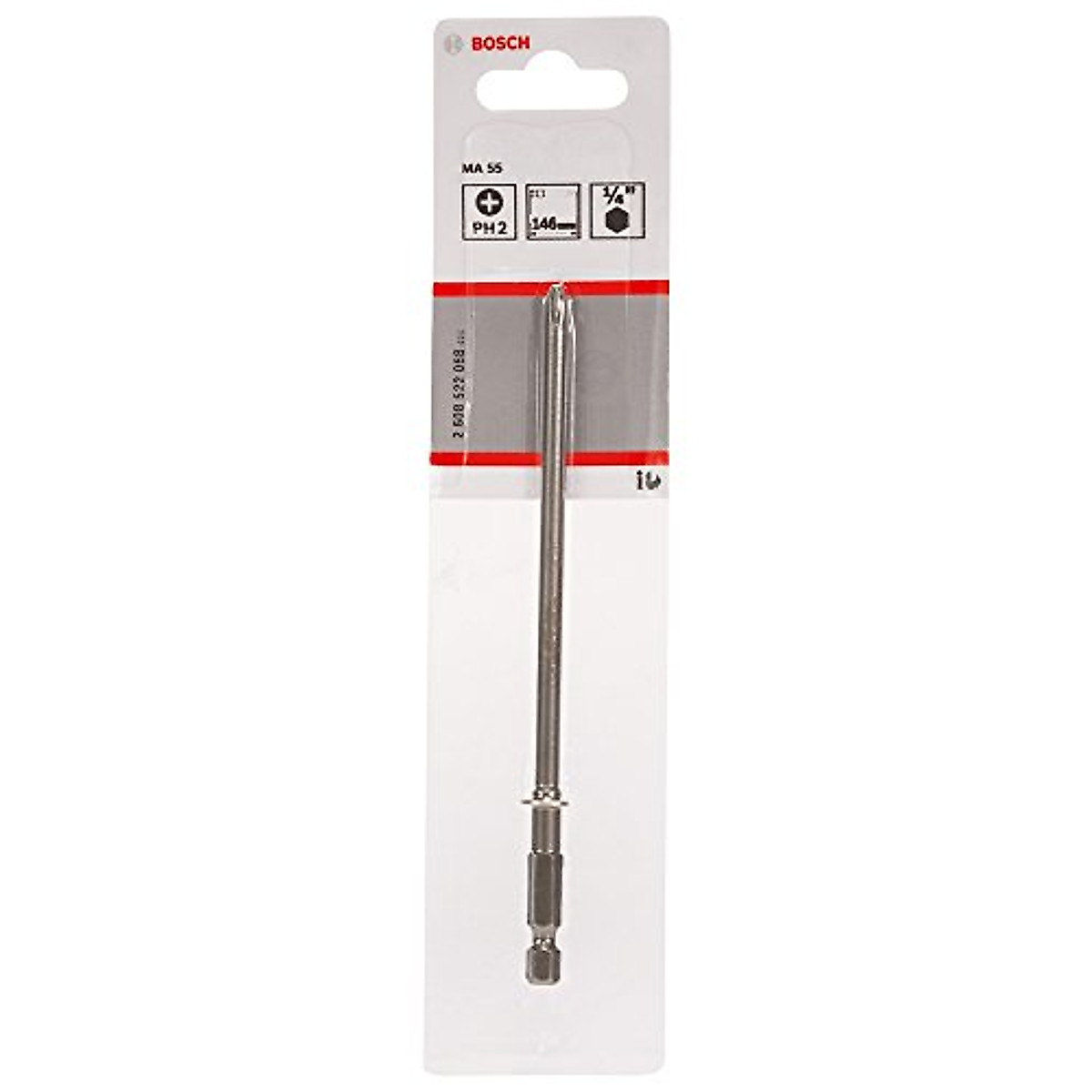 Bosch Accessories 1x PH2 Screwdriver Bit Extra Hard (for Softwood, Stainless Steel, 145 mm, 1/4'' Hex, Accessories for Screwdrivers, Drill Drivers)